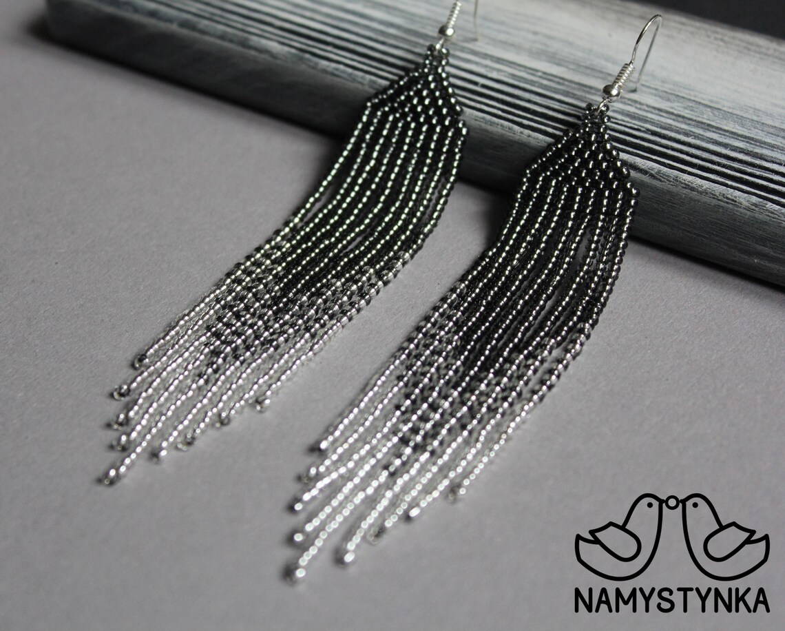 Silver Seed Bead Earrings Silver Beaded Earrings Evening - Etsy