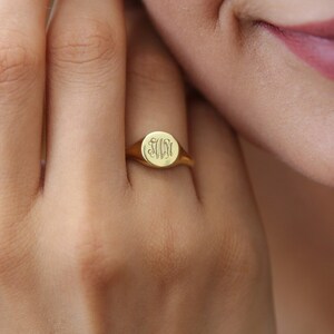 14K Signet Ring-personalized Ring-monogram Ring-gold Ring-personalized Jewelry-engraved Ring ...