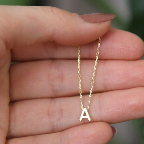 14k Gold Mini Initial Necklace Tiny Monogram Necklaceletter - Etsy