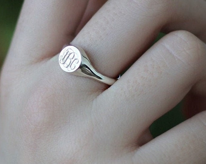 Monogram Signet Ring in Solid Sterling Silver Custom Minimalist ...