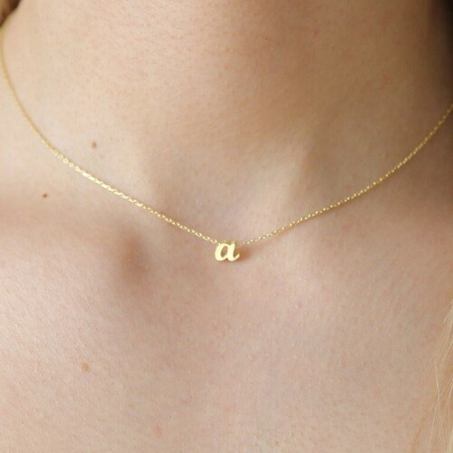 14k Gold Initial Necklacedainty Necklace Personalized - Etsy
