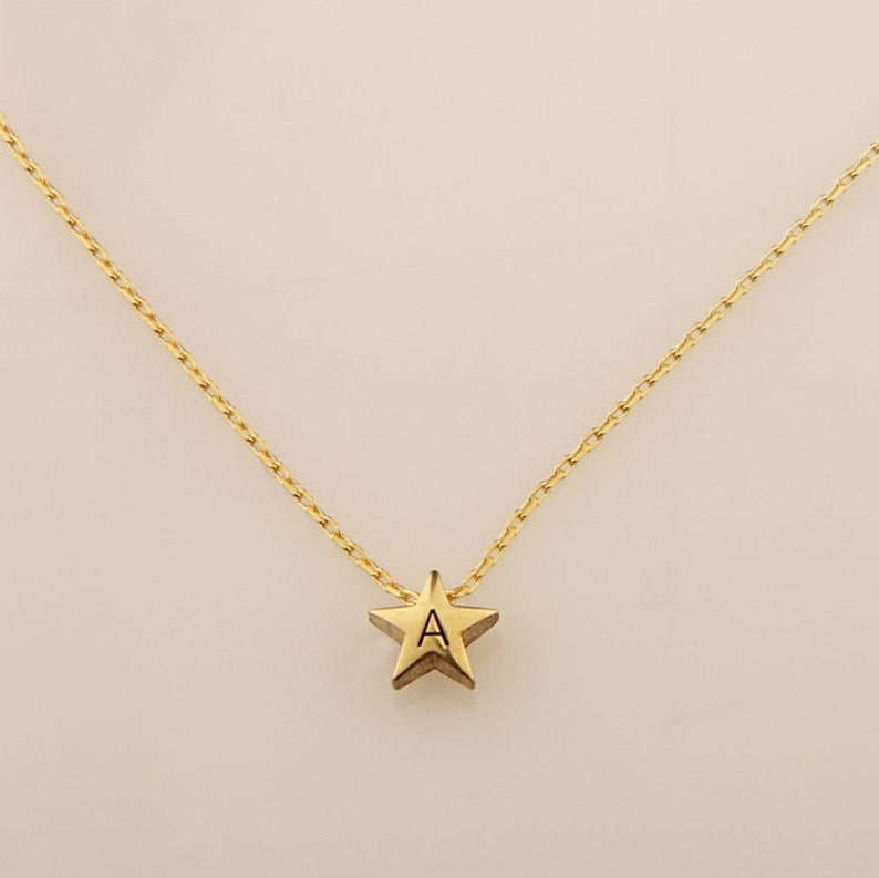 14k Gold Tiny Initial Star Necklace-personalized - Etsy