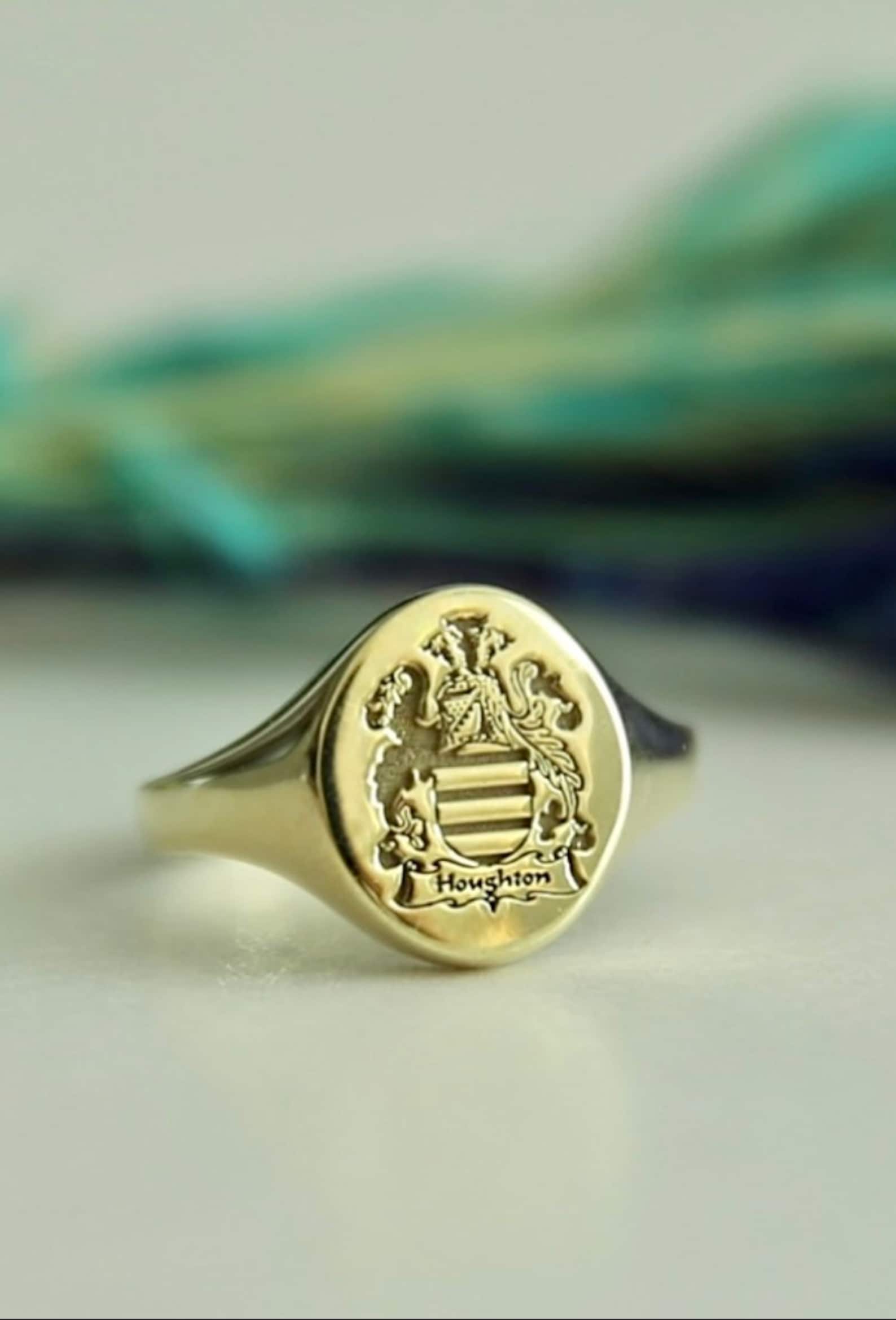 14k Gold Family Crest Ring-coat of Arms-custom Signet - Etsy