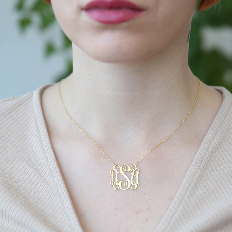 14k Gold Monogram Necklacepersonalized Necklacepersonalized - Etsy