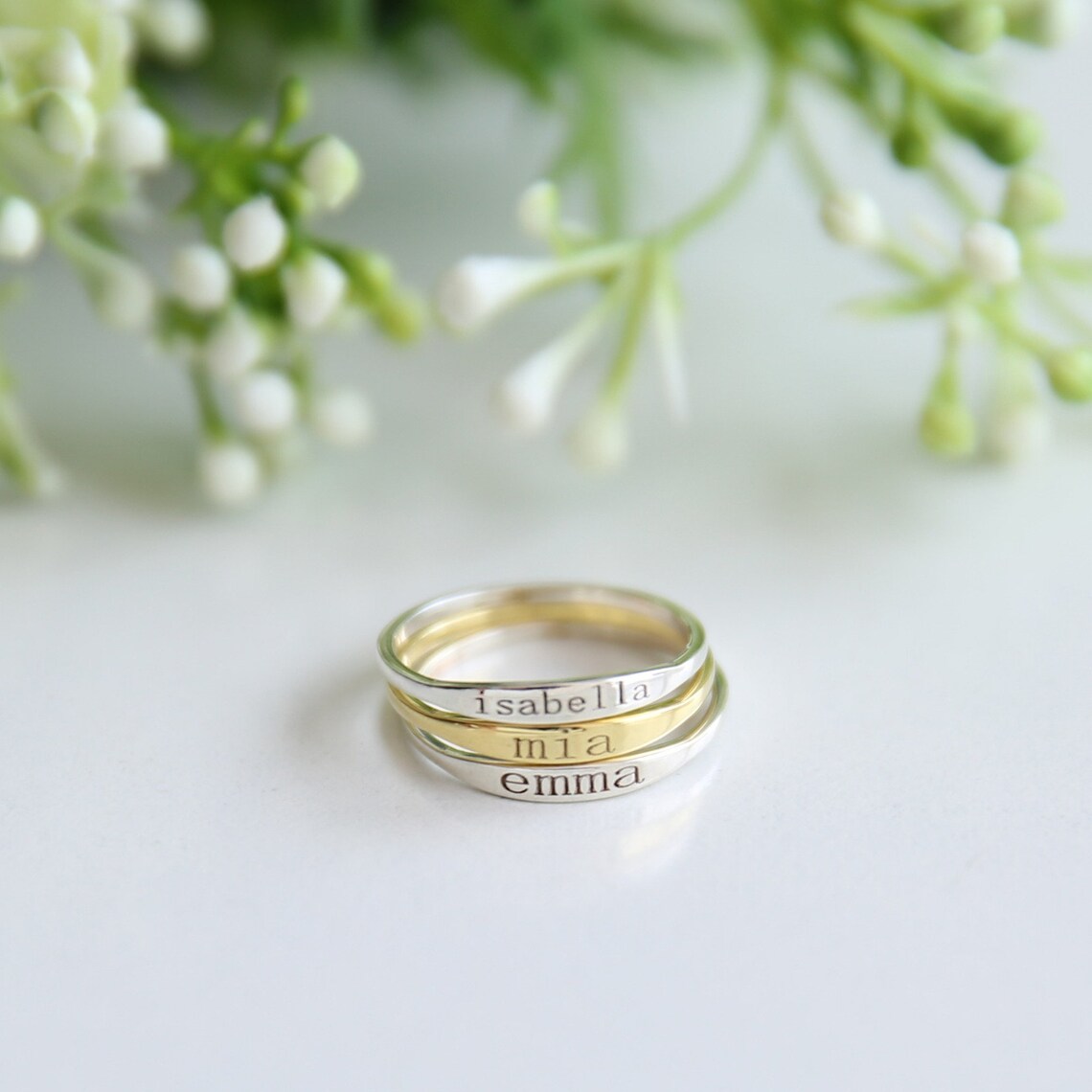 14k Gold Custom Name Ringpersonalized Ringstacking - Etsy