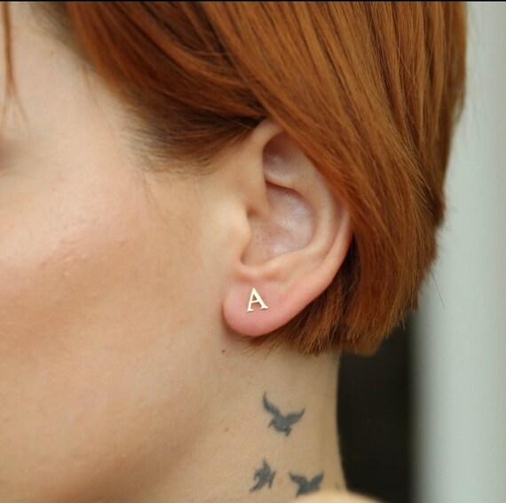 14k Solid Gold Initial Earrings Personalized Earrings Pair | Etsy