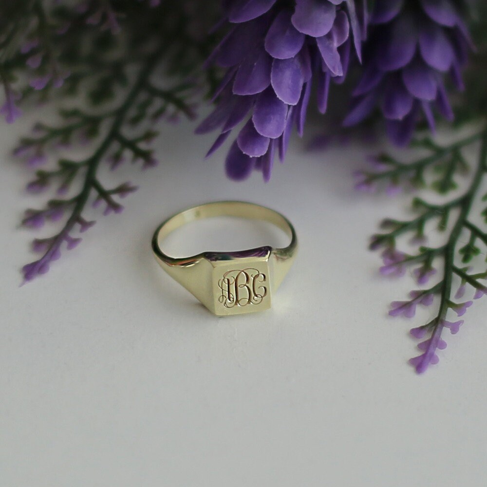 14k Gold Square Signet Ring-monogram Ring-gold Signet - Etsy