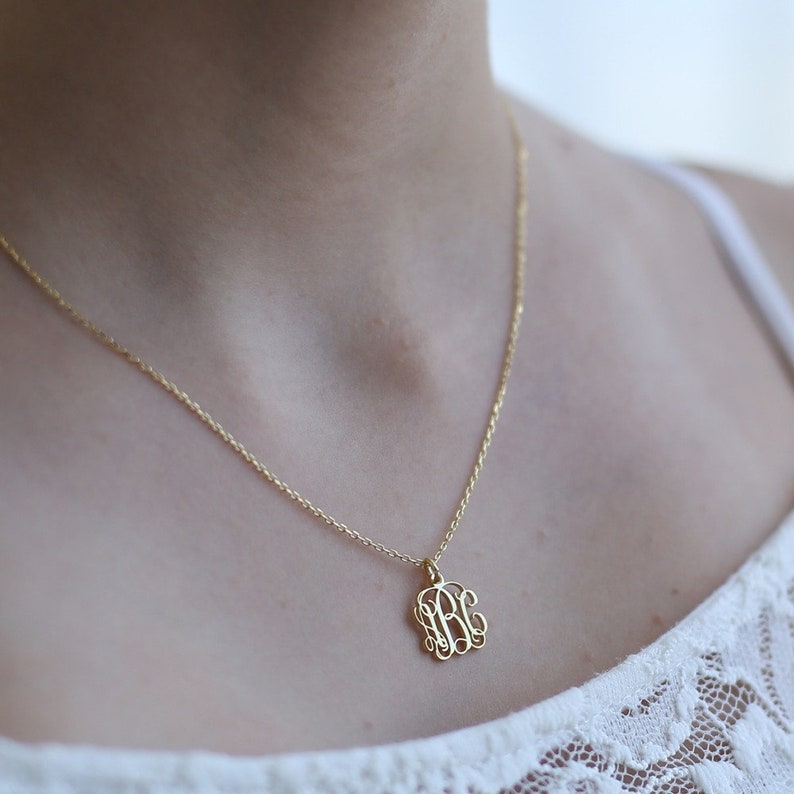 14k Gold Dainty Monogram Necklace-İnitial - Etsy