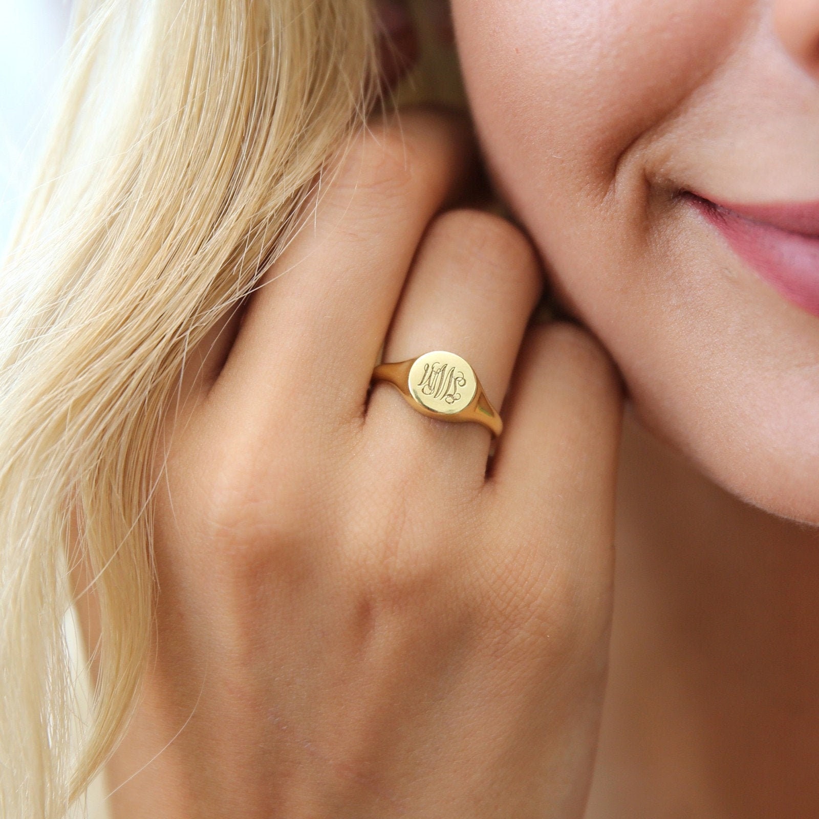 14k Gold Signet Ring-personalized Monogram Ring-letter - Etsy