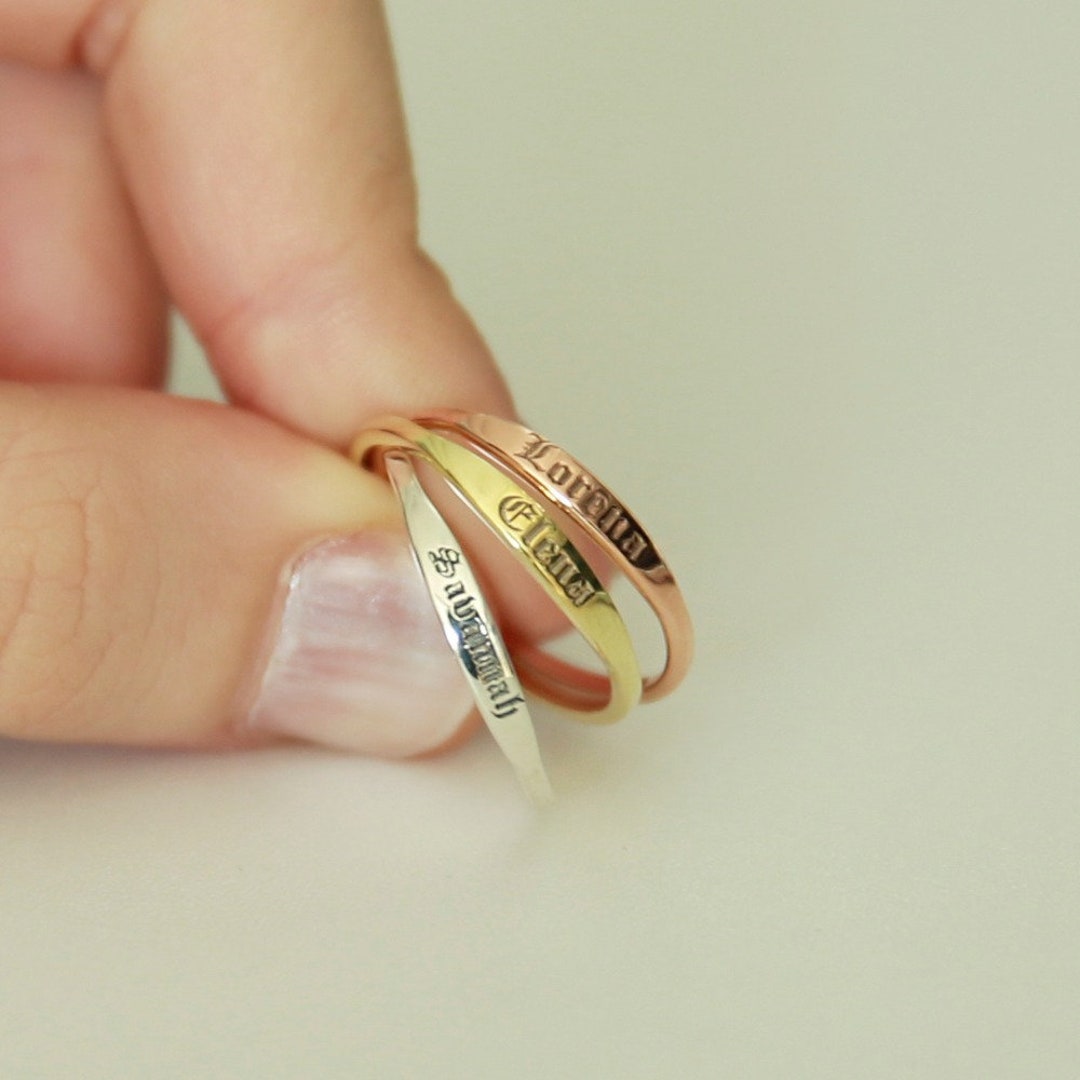 14k Gold Dainty Stacking Ring,custom Stackable Ring,initial Ring,name ...