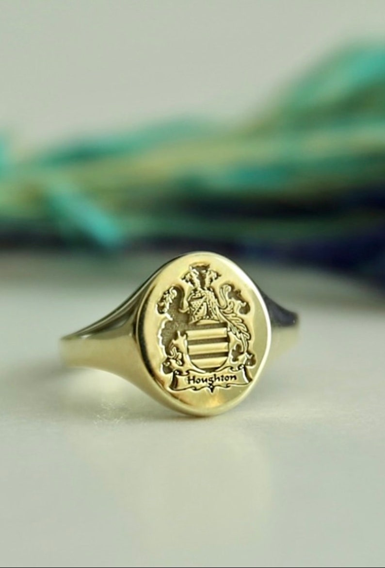 14k Gold Family Crest Ring-coat of Arms-custom Signet Ring-personalized ...