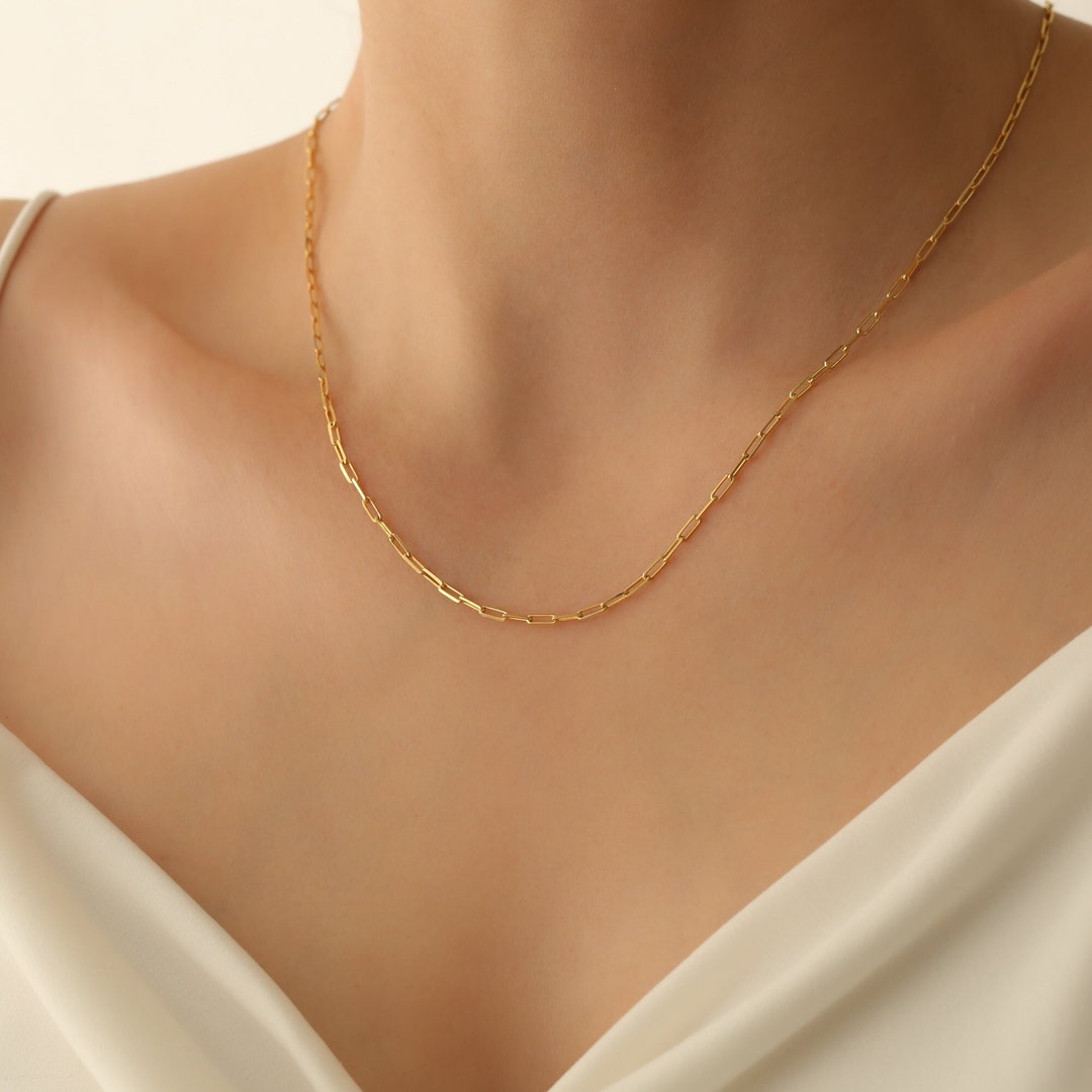 14k Paperclip Chain Necklace,gold Link Chain Necklace,layering Chain ...