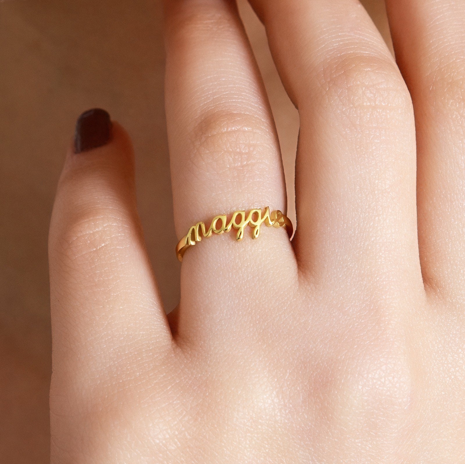 14k Solid Gold Name Ring Personalized Ring Custom Name - Etsy