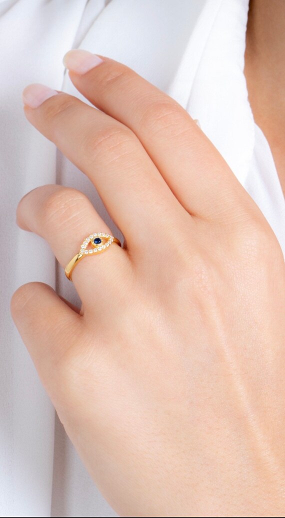 14k Gold Evil Eye Ringdainty Stackable Ring Handmade - Etsy