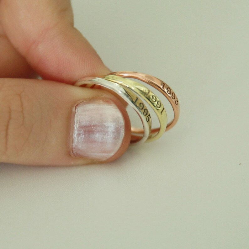 14k Gold Tiny Year Ring-personalized Number Ring-birthday Date - Etsy