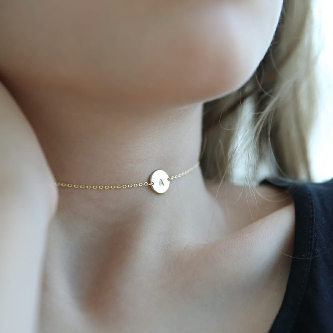 Choker Initial Necklace-Gold Choker Necklace-Dainty Chain | Etsy