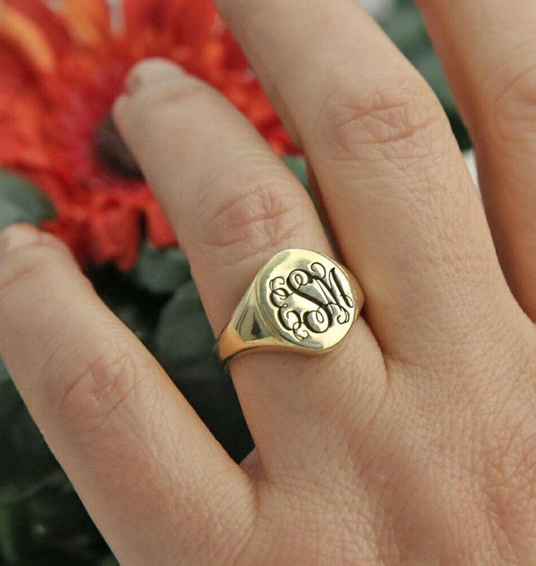 14k Solid Gold Signet Ring-engraved Ring-gold Ring-customized Jewelry ...