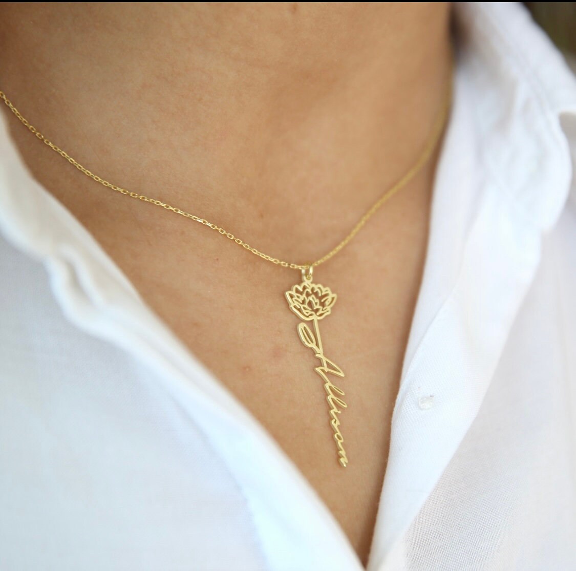 Birth Flower Name Necklacepersonalized Necklacefloral Name - Etsy