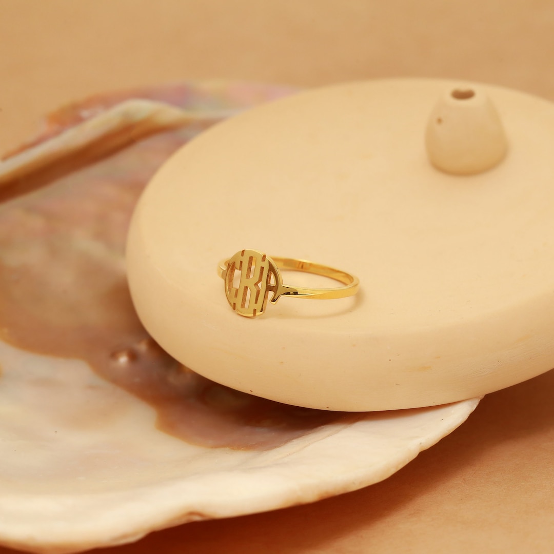 Sterling Silver Monogram Initial Ring, Circle Monogram Ring,personalized Dainty Ring, Custom ...