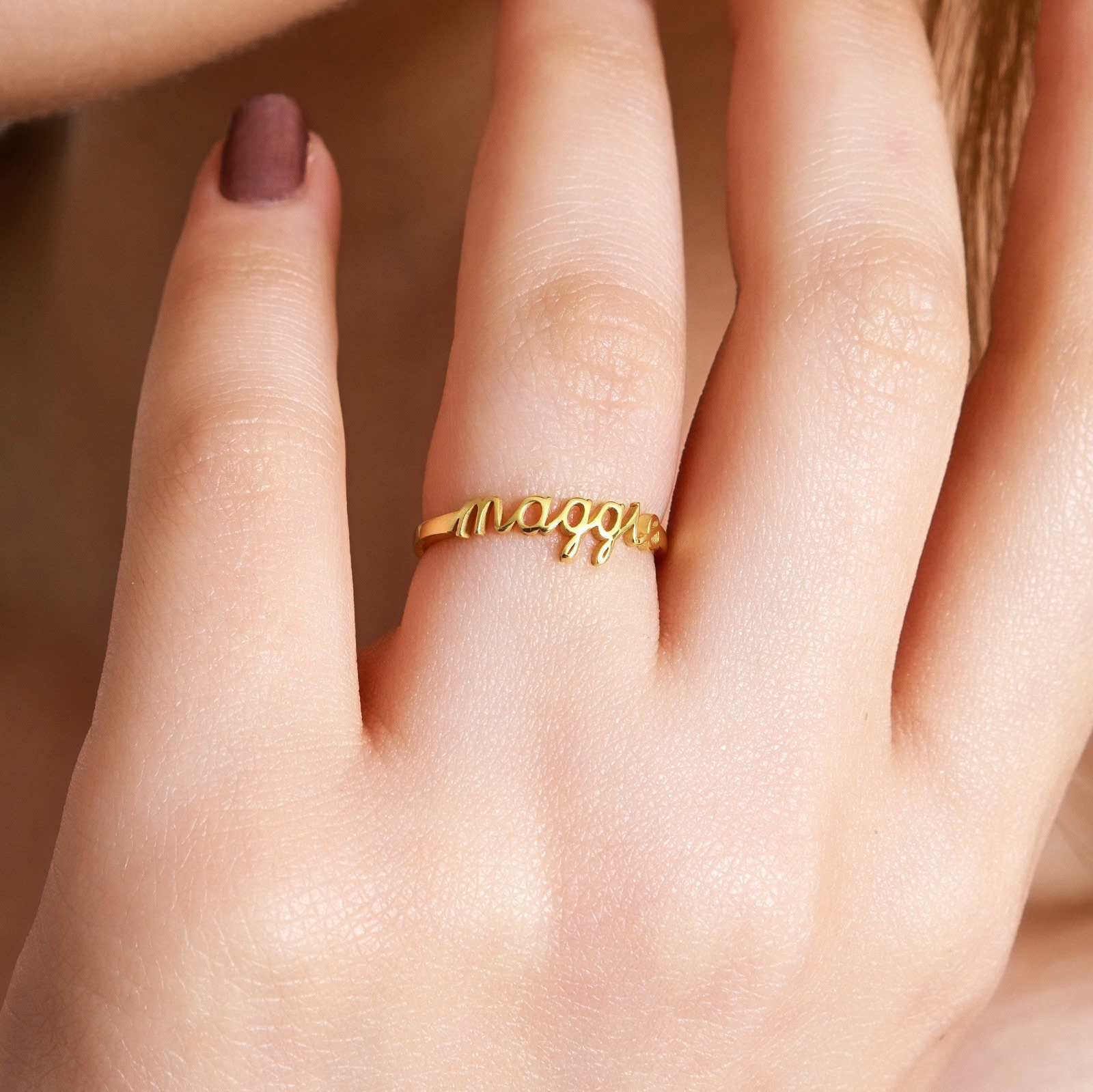 14k Solid Gold Name Ring Personalized Ring Custom Name - Etsy