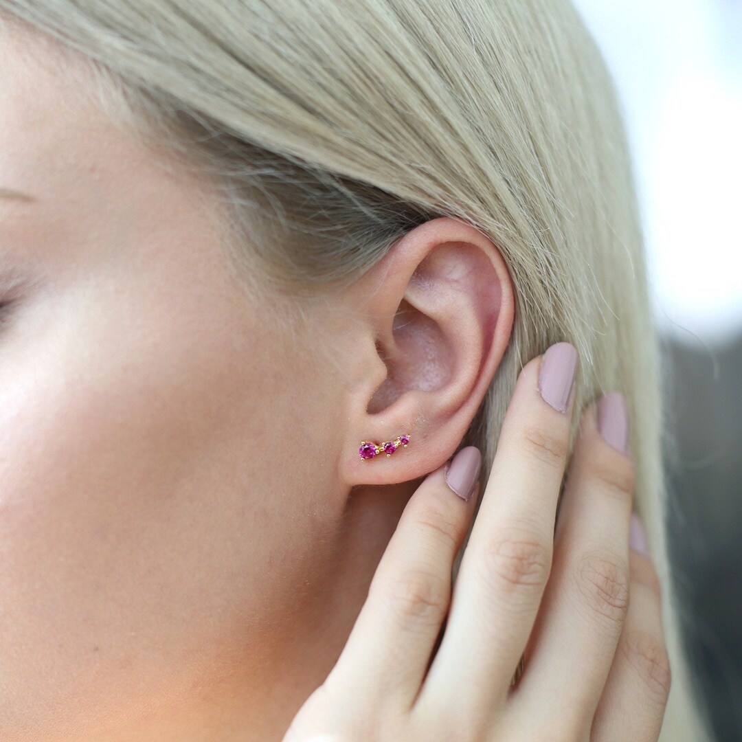 Ruby Ear Climber,ruby Earrings, Ear Crawler, Dainty Ear Climber, Cartilage Ear Climber, Gift for ...
