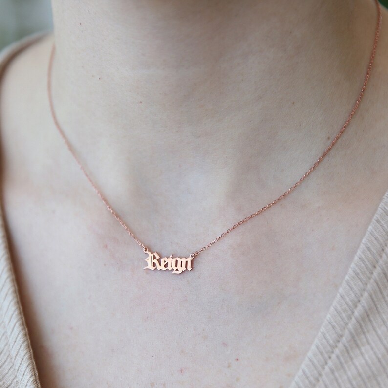 14k Solid Gold Old English Name Necklace-gold Name Necklace - Etsy