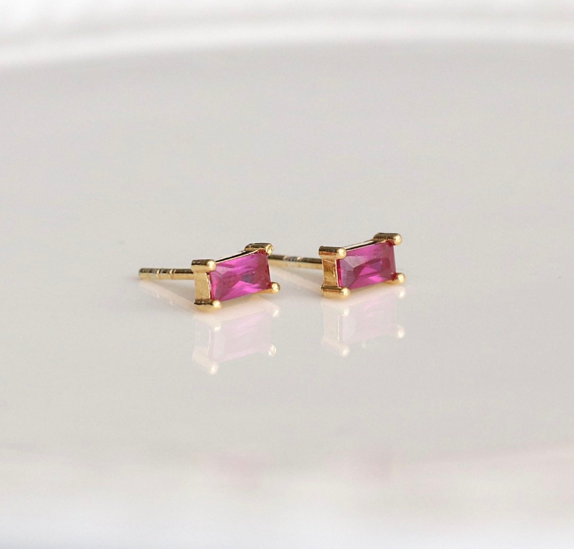 14k Gold Ruby Stud Earringsstud Earrings Gold - Etsy