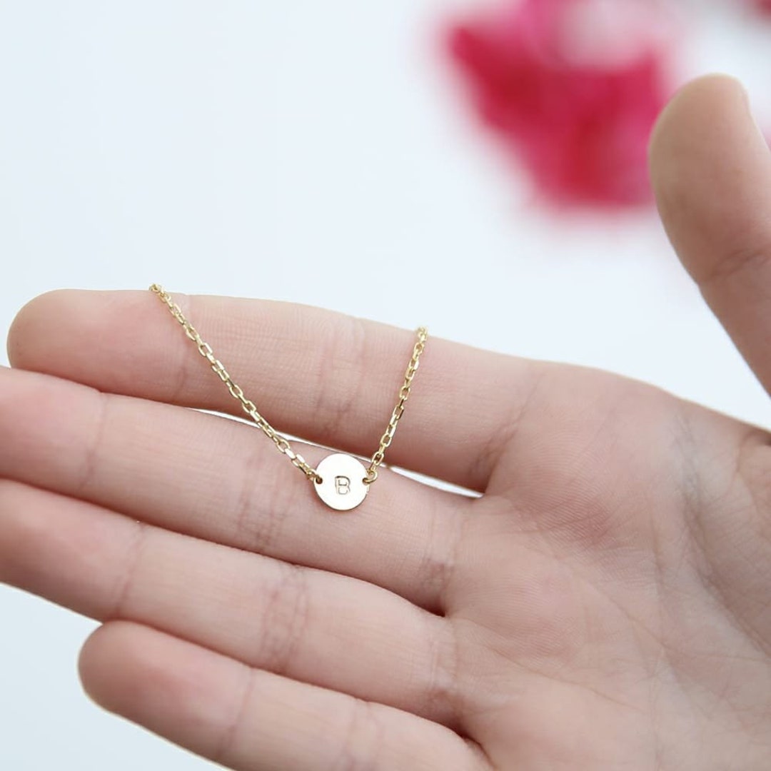 14k Gold Tiny Initial Necklace-gold Necklace-engraved Necklace ...