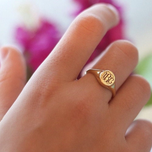 14K Signet Ring-personalized Ring-monogram Ring-gold - Etsy