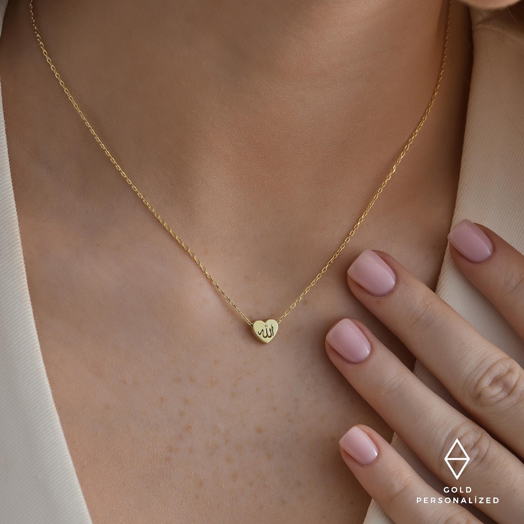 14k Gold Tiny Allah Necklace-gold Necklace-islamic Art-calligraphy Gift ...