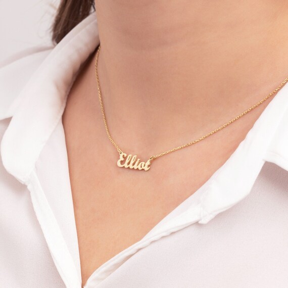 14k Gold Name Necklacereal Gold14k Solid Gold Personalized - Etsy