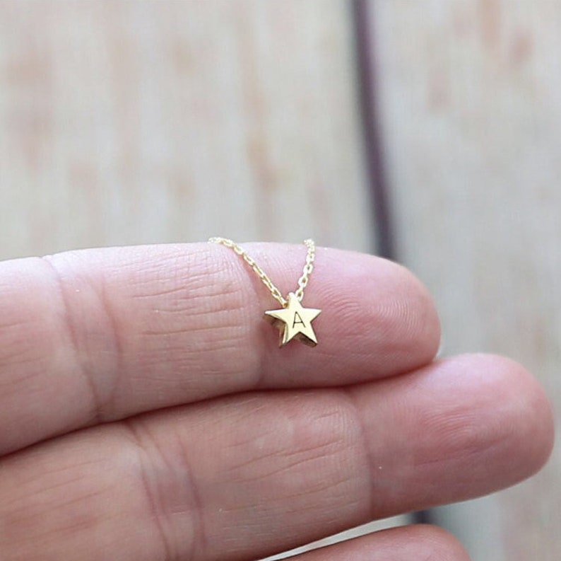 14k Gold Tiny Initial Star Necklace-personalized - Etsy
