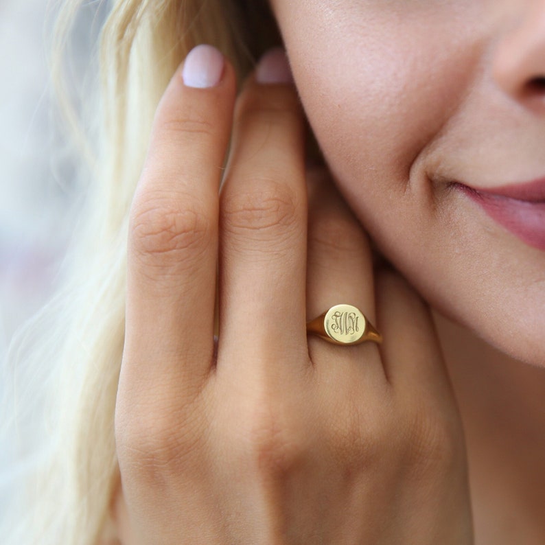 14K Signet Ring-personalized Ring-monogram Ring-gold - Etsy