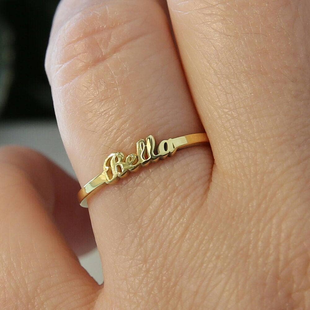 14k Solid Gold Dainty Name Ring-personalized Rings-gold Name - Etsy