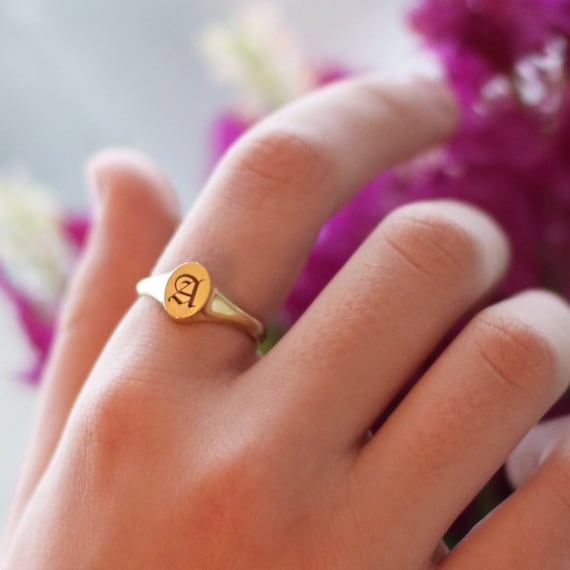 14k Gold Signet Ringinitial Ringpersonalized Ringgold Ring - Etsy