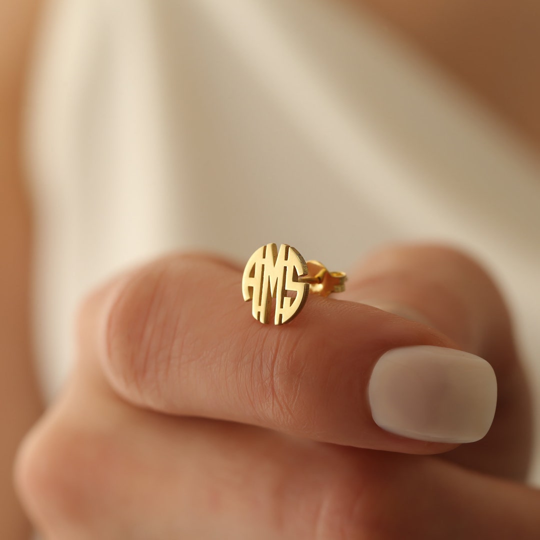 14k Solid Gold Earrings-personalized Earring-gold Initial Earring ...