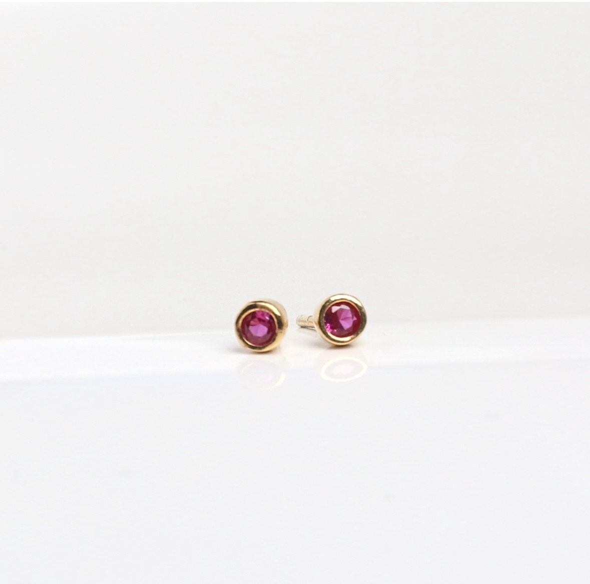 Ruby Earrings,round Ruby Stud Earrings in Gold,rose Gold and Sterling ...