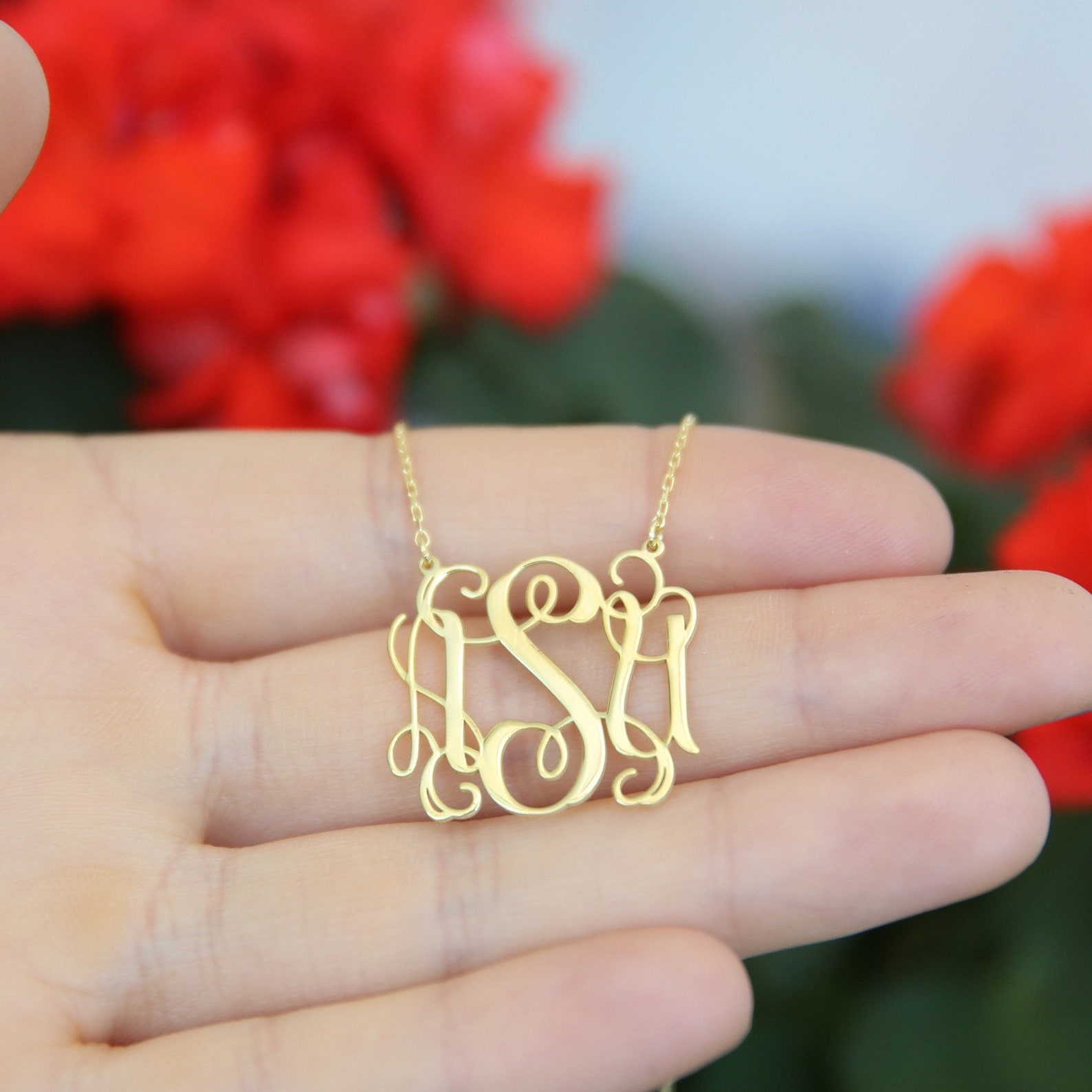 14k Gold Monogram Necklacepersonalized Necklacepersonalized - Etsy