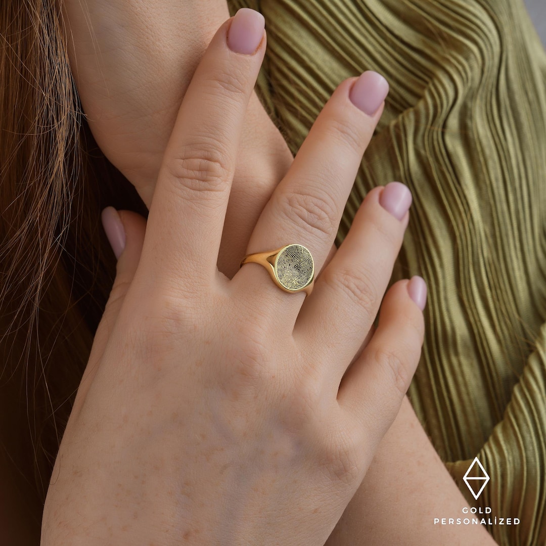 14k Gold Fingerprint Ring,actual Fingerprint Ring,fingerprint Jewelry ...