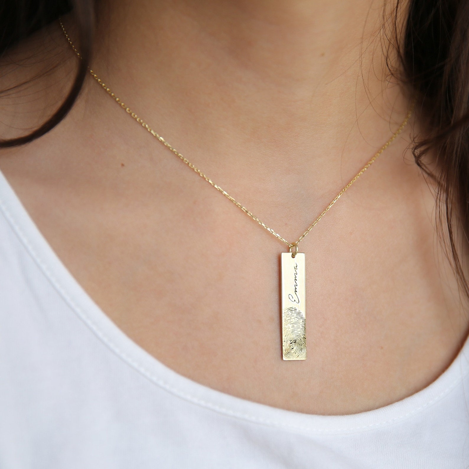 14k Gold Fingerprint Necklace, Bar Necklace, Gold Necklace, Name ...