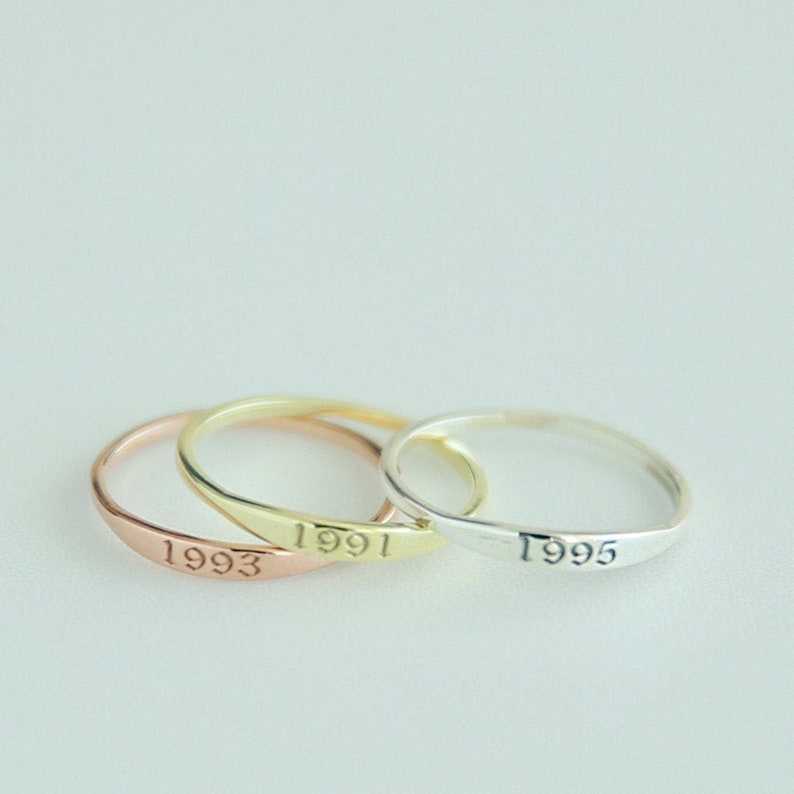 14k Gold Tiny Year Ring-personalized Number Ring-birthday Date - Etsy
