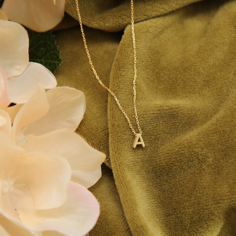 14k Gold Tiny Initial Necklacepersonalized Letter Necklace - Etsy
