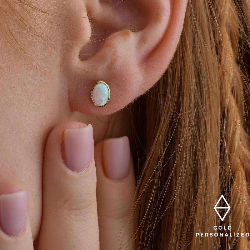 Solid Gold Opal Earring Studs - Etsy