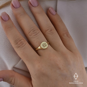 14K Signet Ring-personalized Ring-monogram Ring-gold Ring-personalized Jewelry-engraved Ring ...