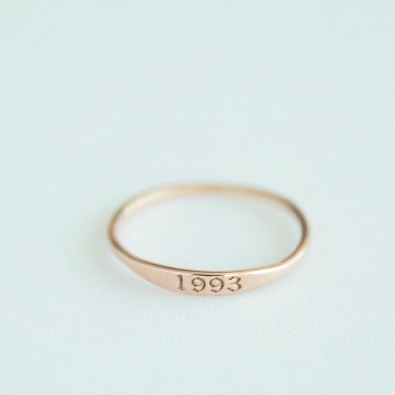 14k Gold Tiny Year Ring-personalized Number Ring-birthday Date - Etsy