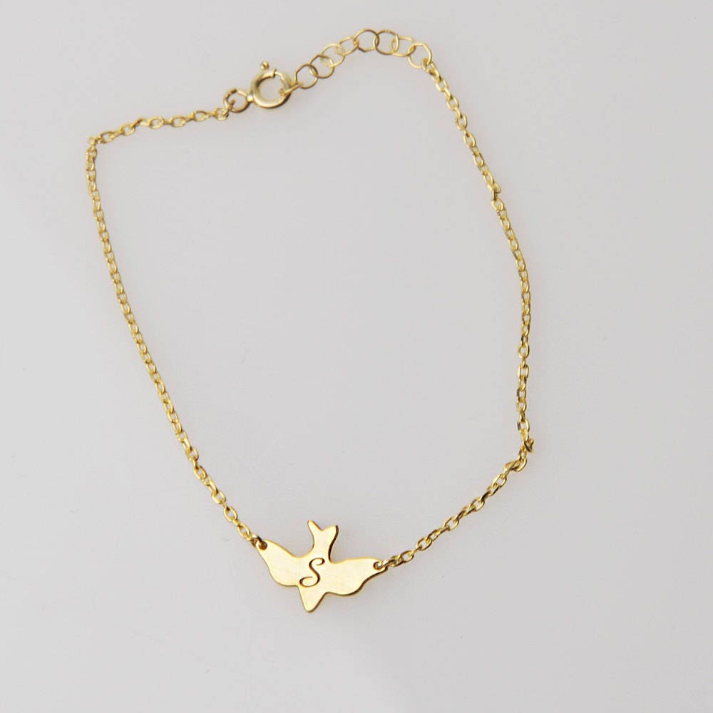 14k Gold Bird Bracelet-personalized Bracelet-soar Bird - Etsy