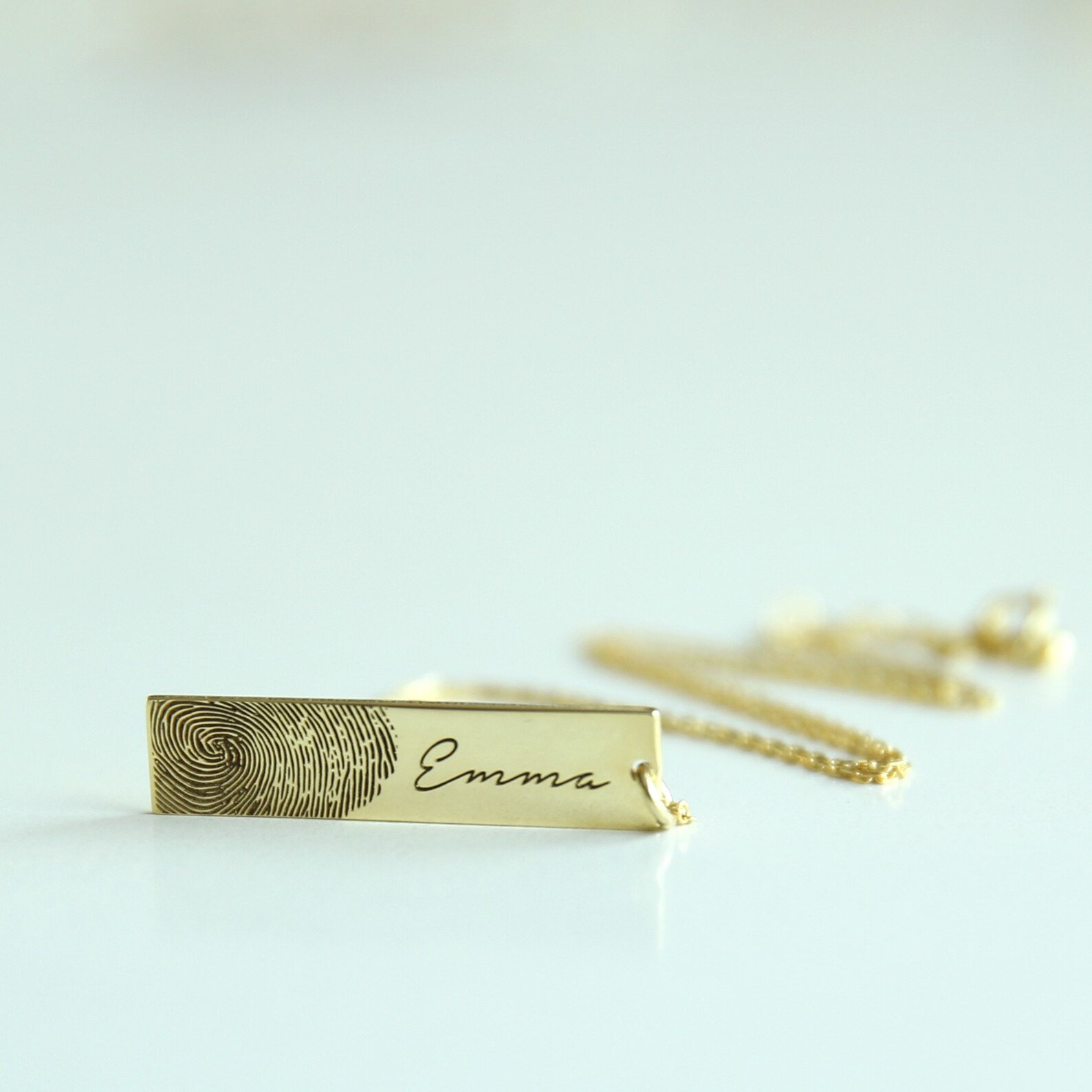14k Gold Fingerprint Necklace, Bar Necklace, Gold Necklace, Name ...