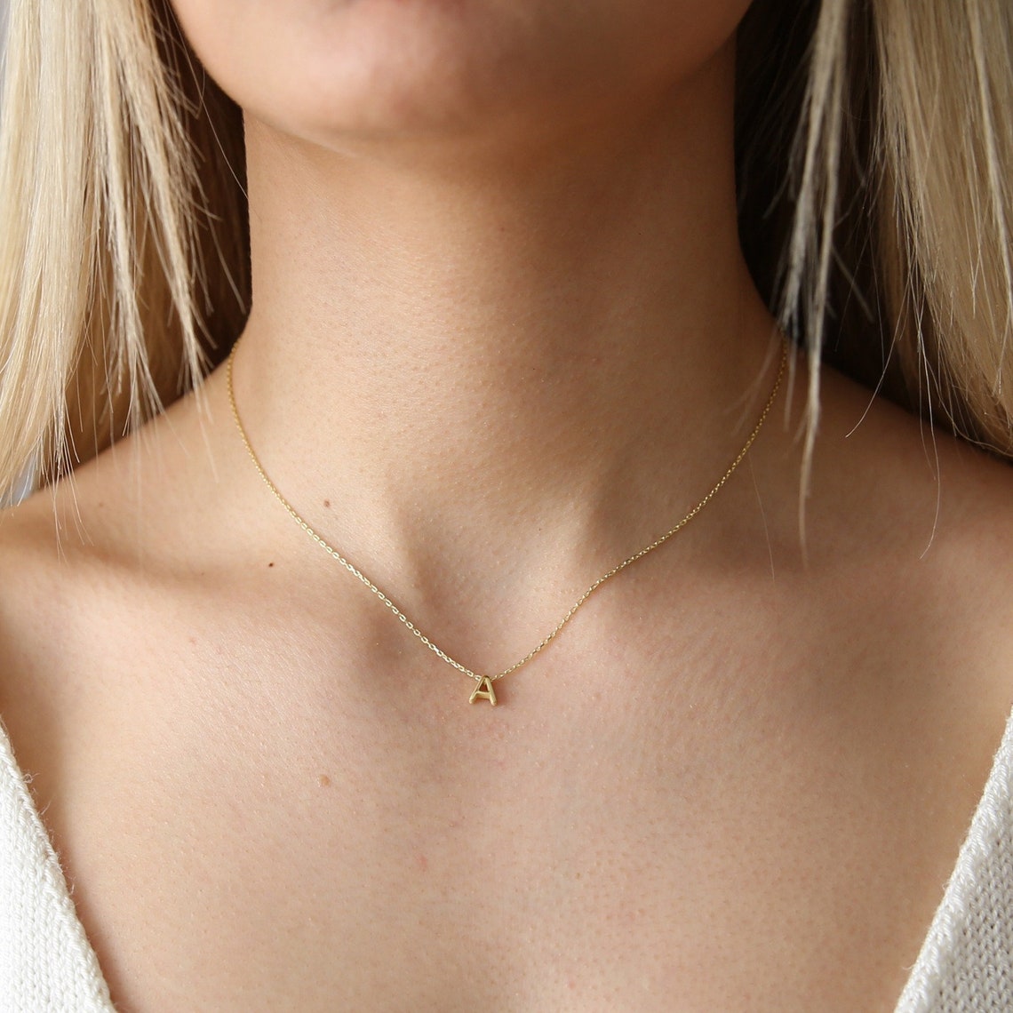 14k Gold Tiny Initial Necklacepersonalized Letter Necklace - Etsy