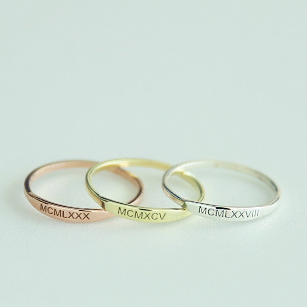 14k Gold Roman Numerals Ring-custom Wedding Band-date - Etsy