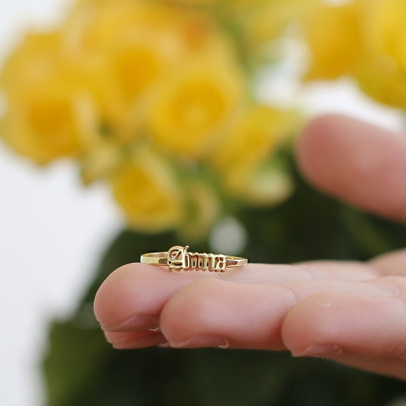 14k Gold Old English Name Ringpersonalized Ringdainty Name - Etsy